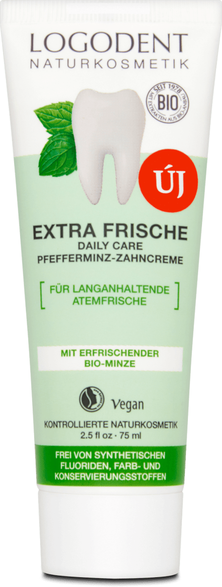LOGODENT Fogkrém extra fresh daily care bio borsmentával, 75 ml | dm.hu