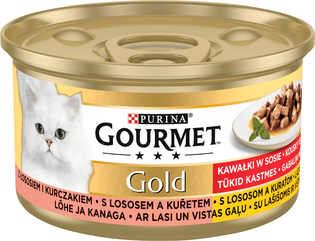 PURINA GOURMET konzerva pro kočky losos a kuřecí maso ve šťávě, 85 g ...