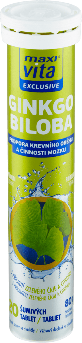 Maxi Vita Ginkgo biloba šumivé tablety, zelený čaj & citron, 20 ks | dm.cz