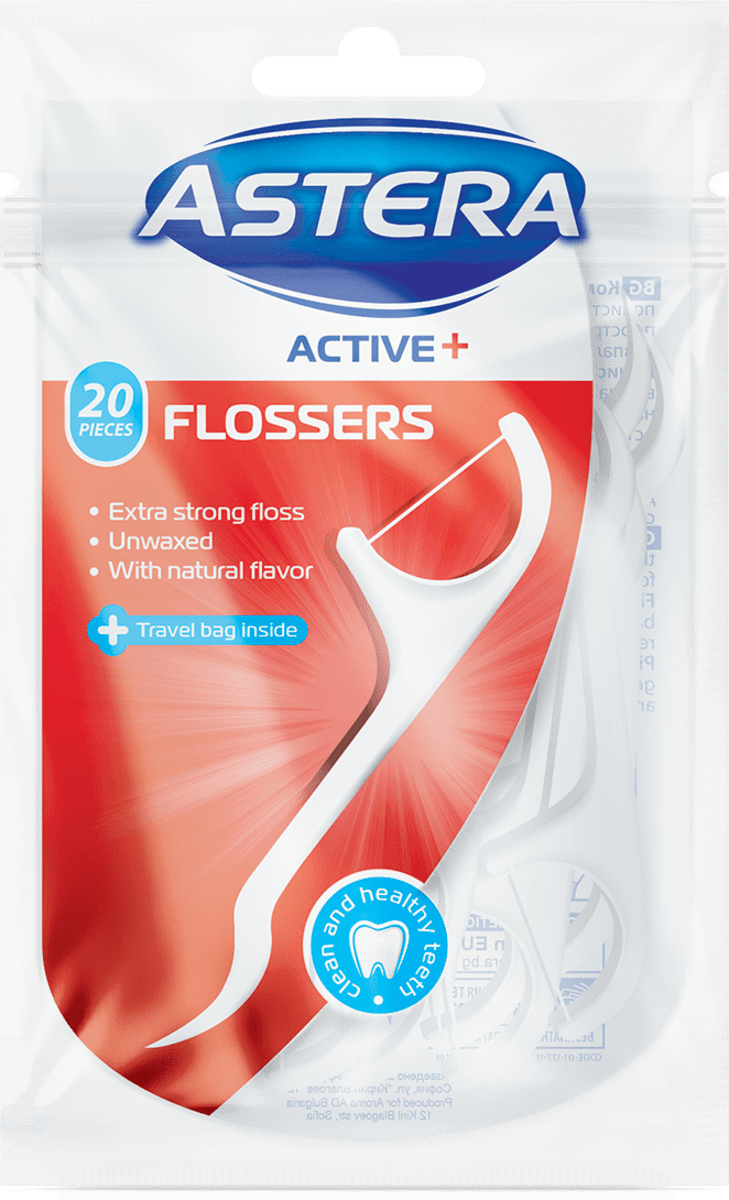 ASTERA Комбинирани клечки за зъби с конец Active+, 20 бр. Пазарувай трайно изгодно онлайн