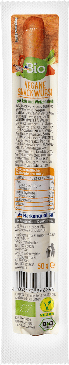 dmBio vegane Snackwurst, 50 g dauerhaft günstig online kaufen | dm.de