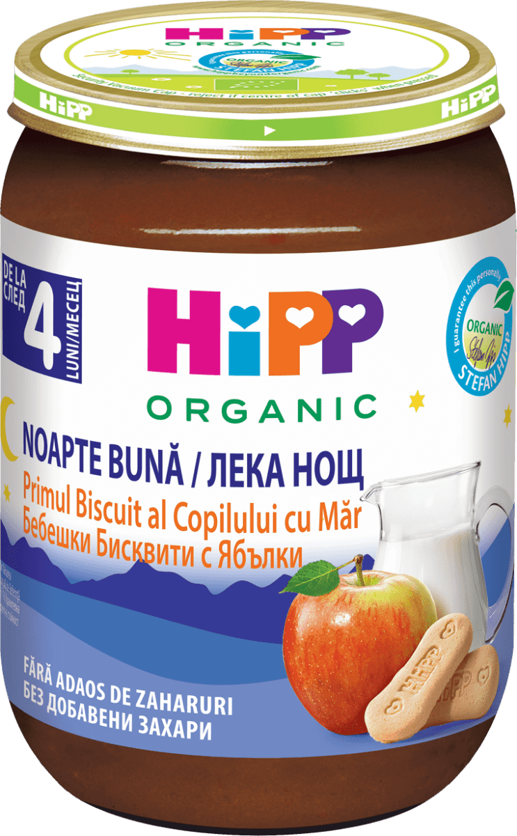 HIPP Био млечна каша с бебешки бисквити и ябълки, 190 g Пазарувай ...