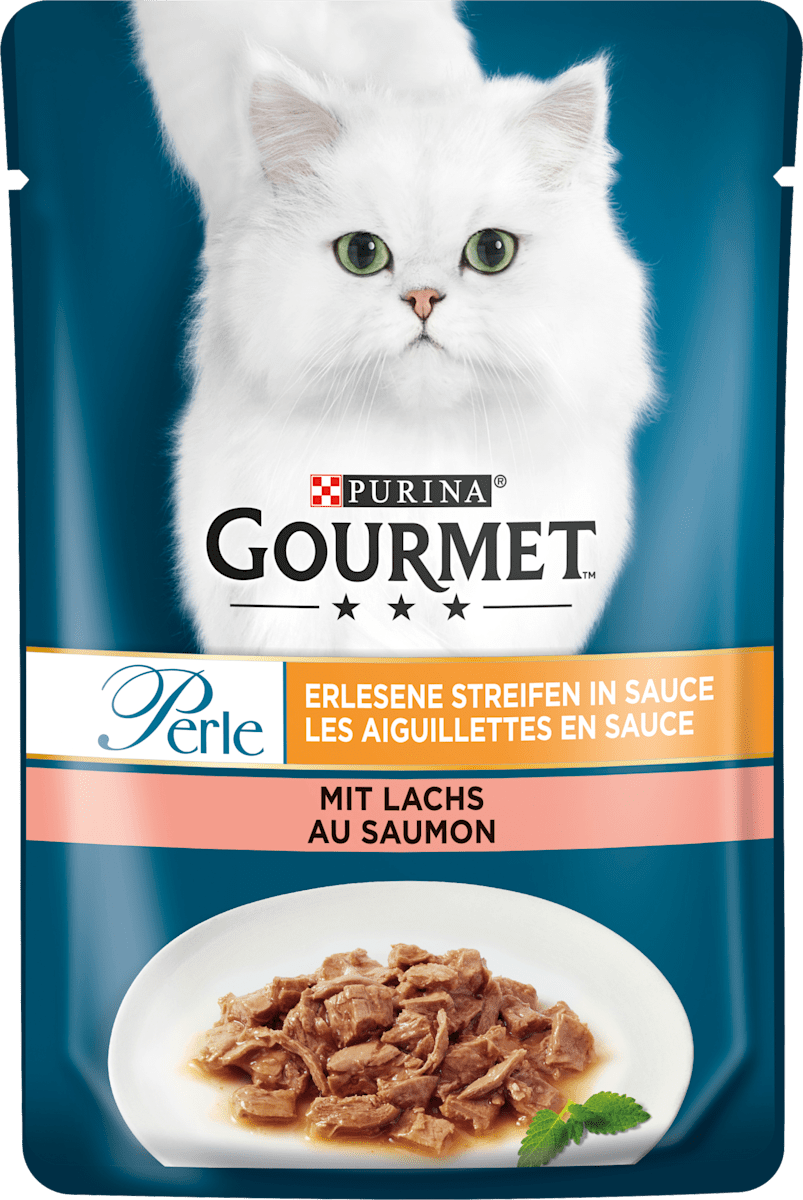 Purina Gourmet Nassfutter Katze mit Lachs, Perle - erlesene Streifen in ...