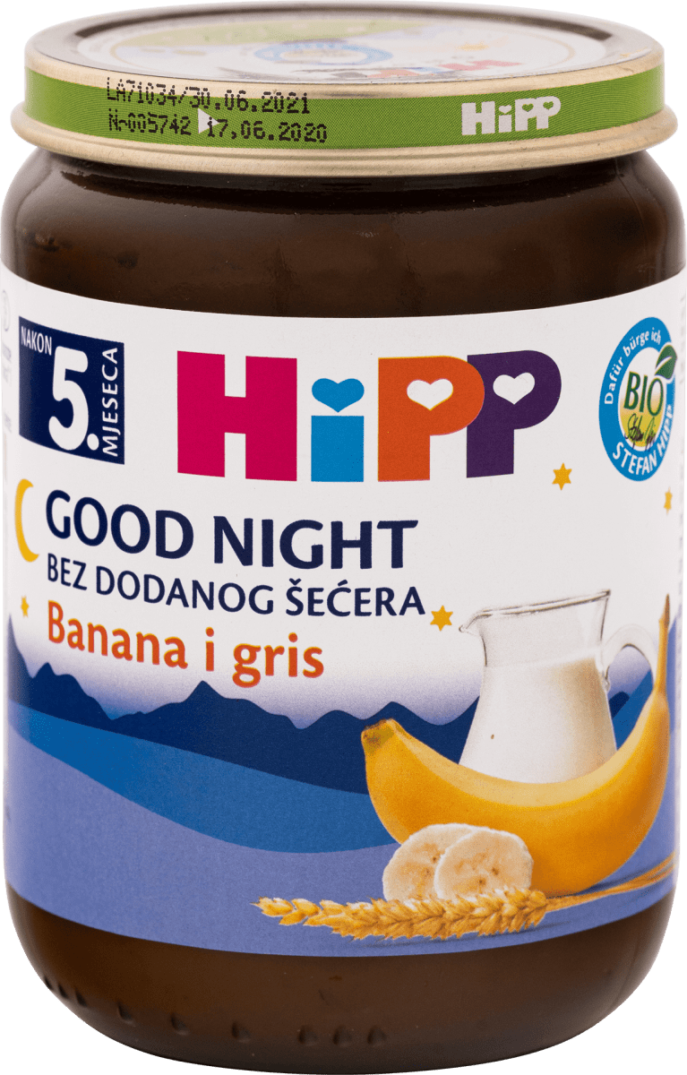 HIPP EKO Good Night mliječna kašica – banana i gris, 5 + mj., 190 g | dm.hr