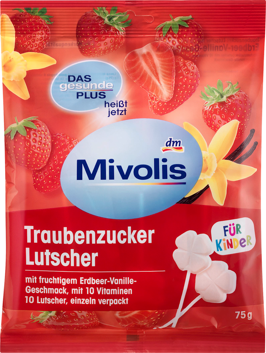 Mivolis Lutscher, Traubenzucker Erdbeer-Vanille 10 St, 75 g dauerhaft ...