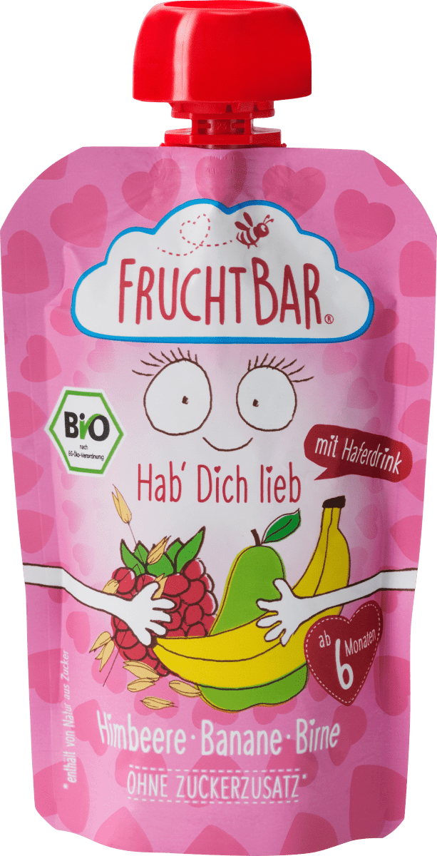 FruchtBar Quetschie Himbeere,Banane,Birne Hafermilch ab 6 Monaten, 100 ...