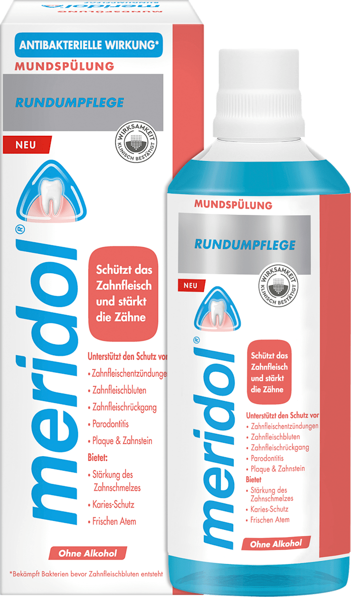 meridol Mundspülung Rundumpflege antibakteriell, 400 ml dauerhaft ...