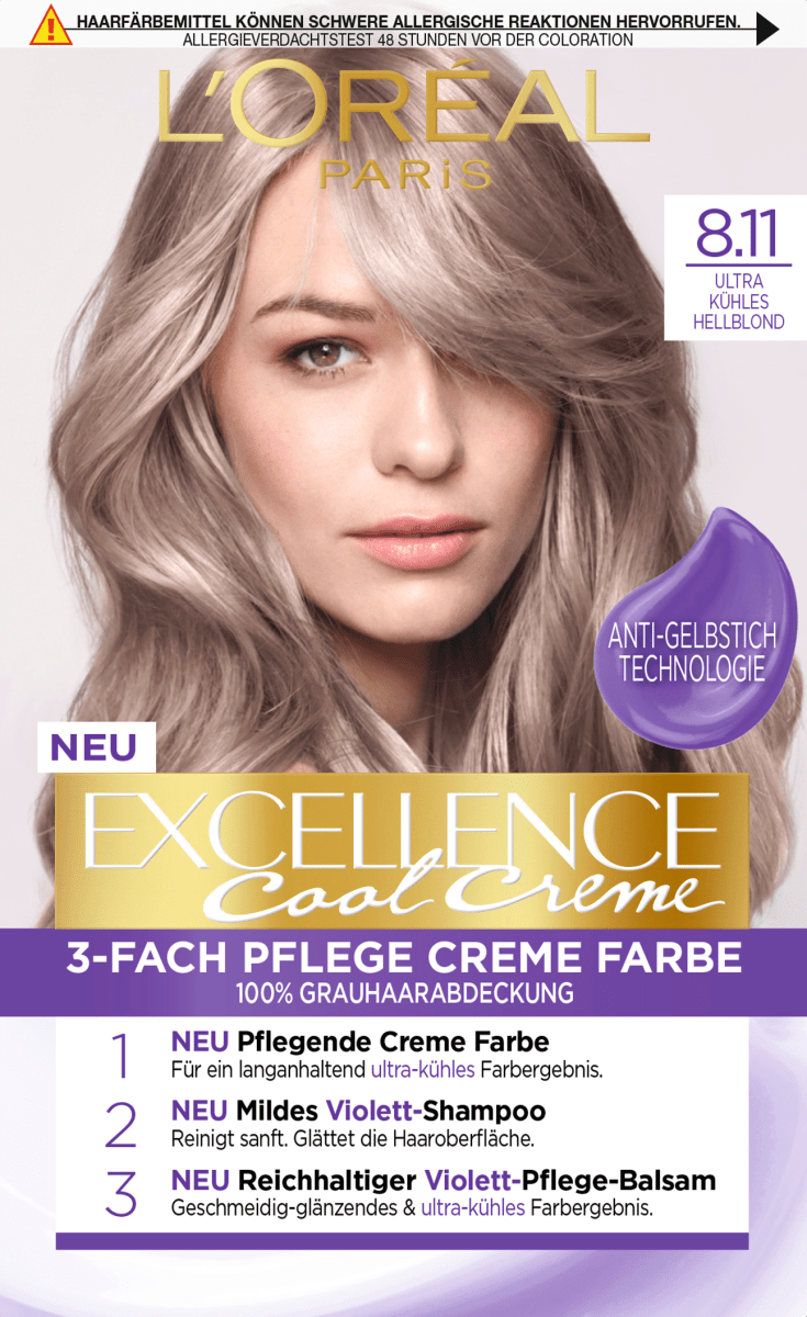 L'ORÉAL PARIS EXCELLENCE CREME Haarfarbe Cool Creme 8.11 Hellblond, 1 ...