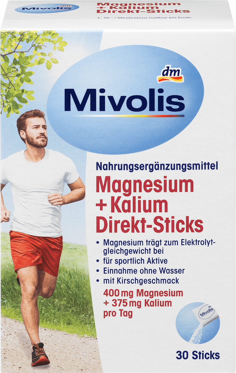 Mivolis Magnesium + Kalium Direkt-Sticks 30 St., 112,5 g dauerhaft ...