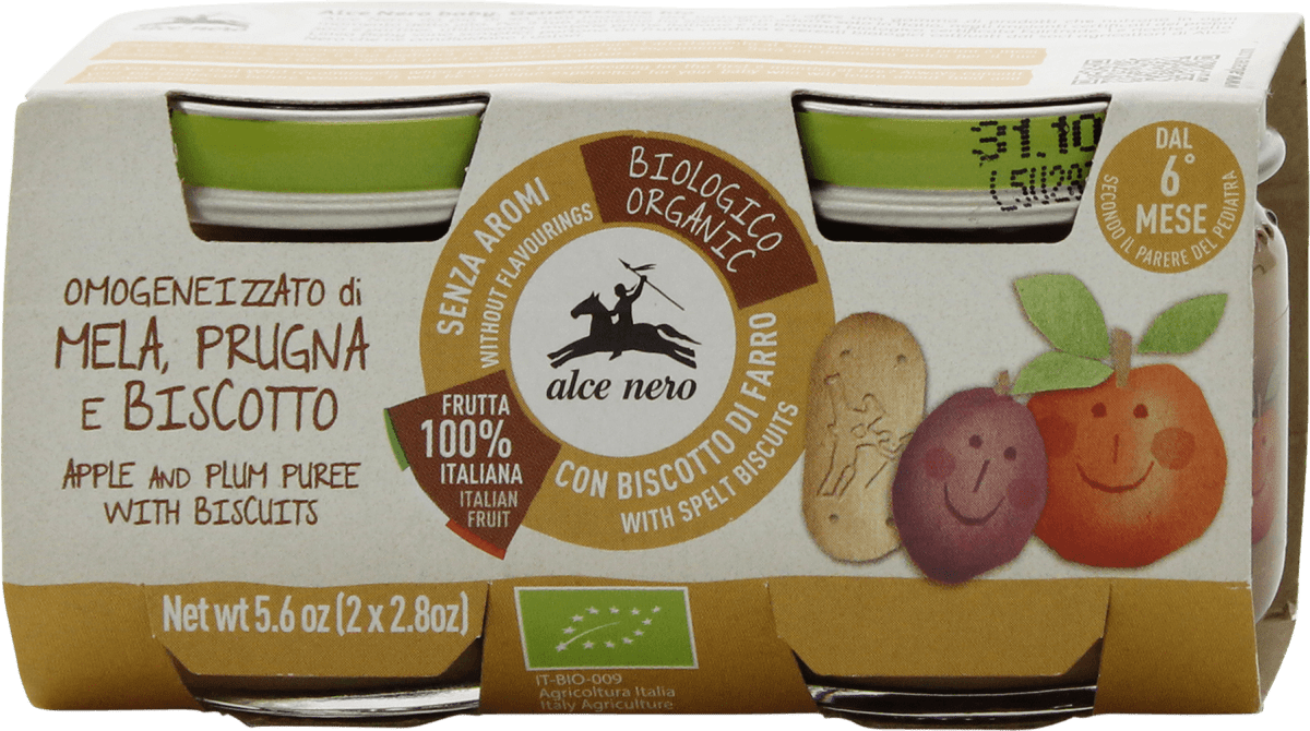 alce nero Omogeneizzato di mela, prugna e biscotto biologico, 160 g Acquisti online sempre ...
