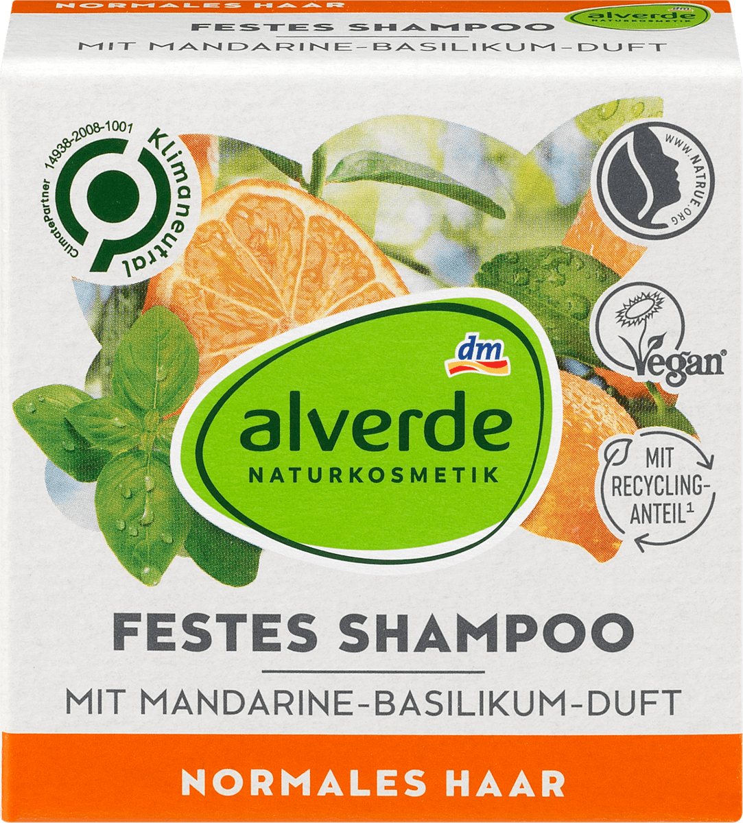 alverde NATURKOSMETIK Festes Shampoo mit Mandarine-Basilikum-Duft, 60 g ...