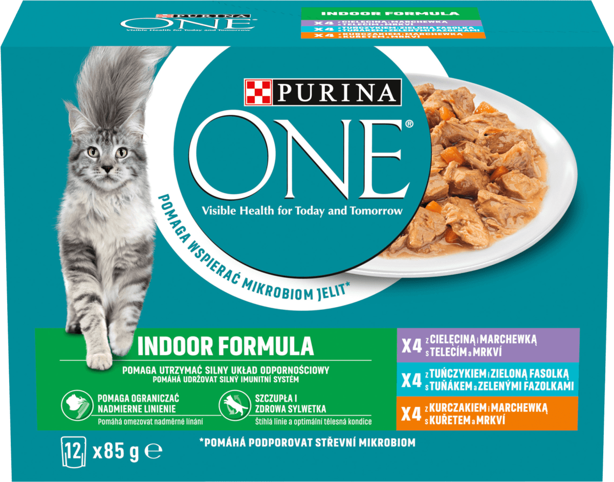 PURINA ONE Indoor kapsičky pro kočky s telecím a mrkví, s kuřetem a ...