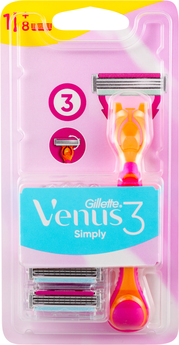 Gillette Venus Simply 3, ženski brijač + 8 dopuna za brijač, 1 kom ...