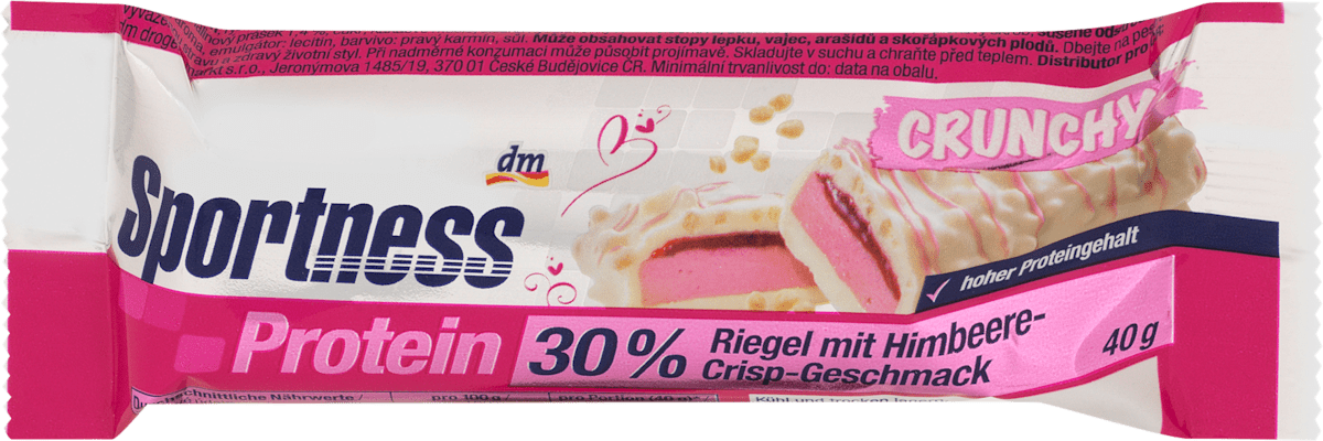 Sportness Proteinriegel 30%, Himbeere Crisp Geschmack, 40 g dauerhaft ...