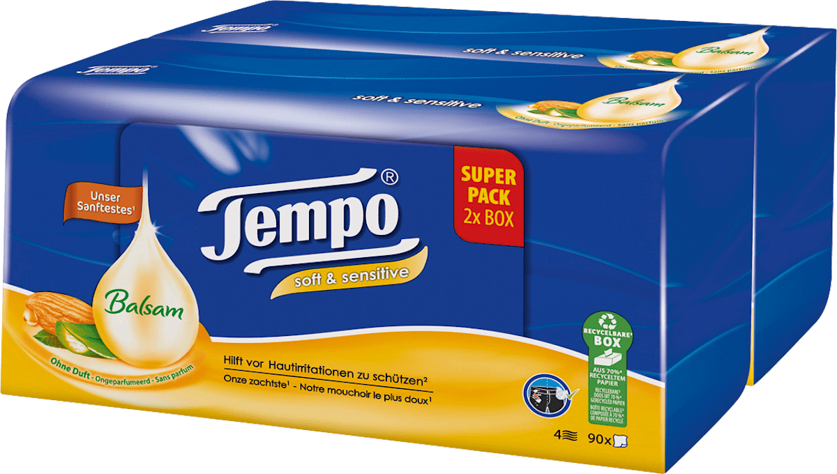 Tempo Taschentücher Duo Box soft & sensitive (2x90 St), 180 St ...