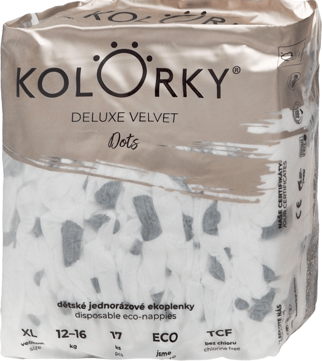 KOLORKY Deluxe Velvet pleny, velikost XL, motiv Dots, 17 ks | dm.cz