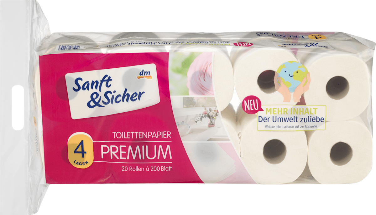 Sanft&Sicher Premium toaletní papír 4vrstvý 20x200, 4000 útrž. | dm.cz