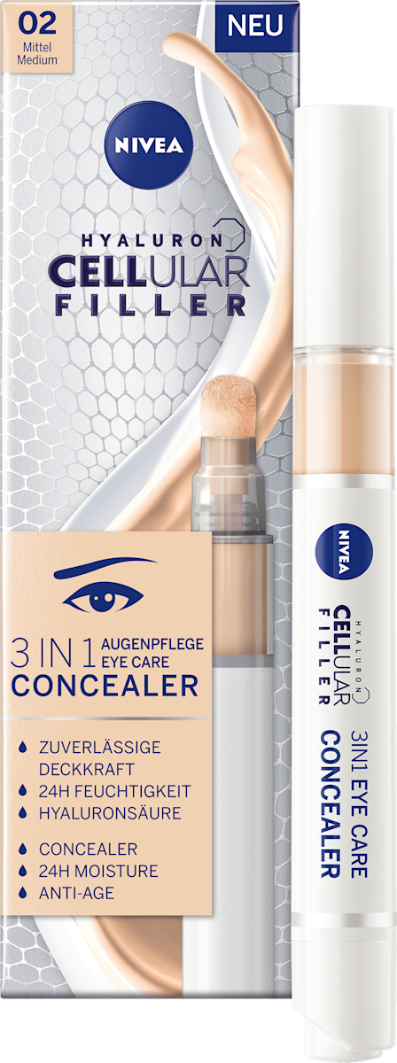 NIVEA Concealer Augenpflege 3in1 Hyaluron Cellular Filler, Mittel, 4 ml ...