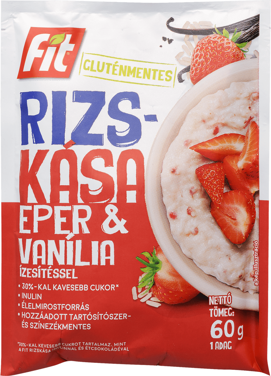 fit Gluténmentes rizskása, eper & vanília, 60 g | dm.hu