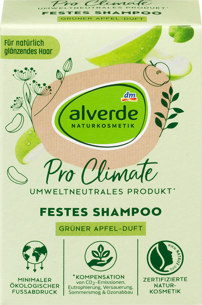 alverde NATURKOSMETIK Твърд шампоан Pro Climate с аромат на зелена ...