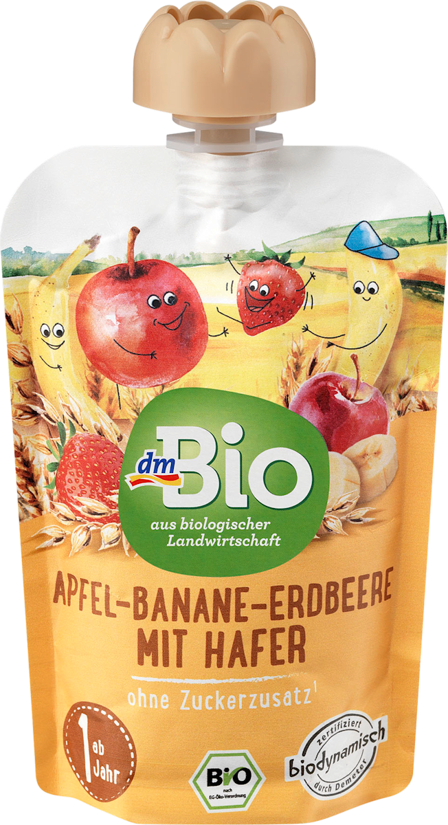 dmBio Quetschie Apfel-Banane-Erdbeere mit Hafer, Demeter, ab 1 Jahr ...