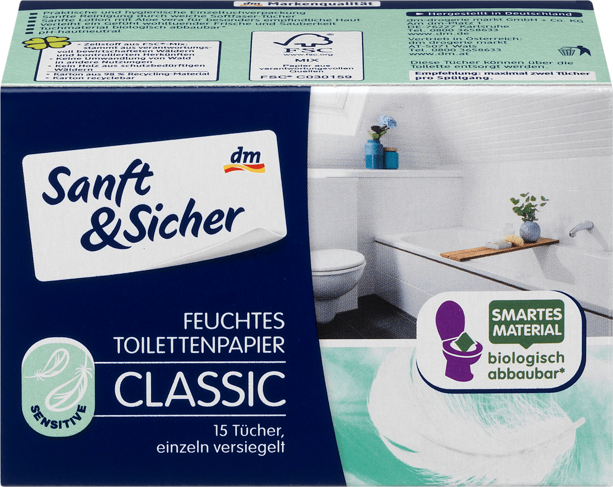 Sanft&Sicher Feuchtes Toilettenpapier Classic Sensitive, 15 St ...