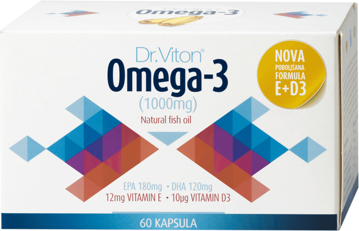Dr.Viton Omega-3 (1000 mg) - prirodno riblje ulje: 12mg Vitamin E + 10µg Vitamin D3, 60 kom ...