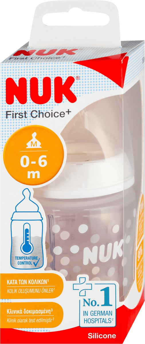 NUK First Choice plastična flašica za bebe, od 0 do 6 meseci, sa indikatorom temperature, 150ml ...