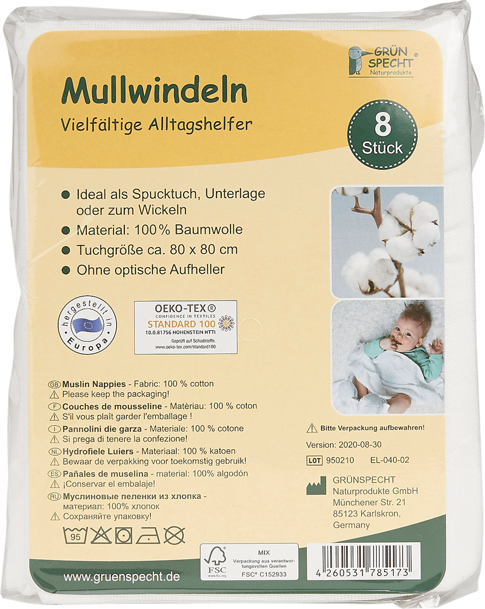 Grünspecht Mullwindeln, 80x80 cm, weiß, 8 St dauerhaft günstig online ...
