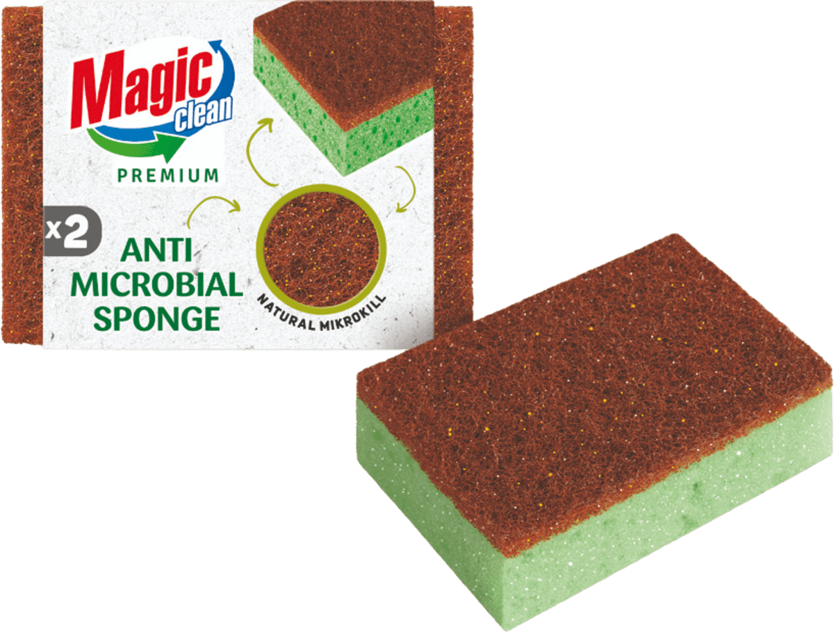 Magic Clean Антибактериална домакинска гъба Premium 2 бр Пазарувай