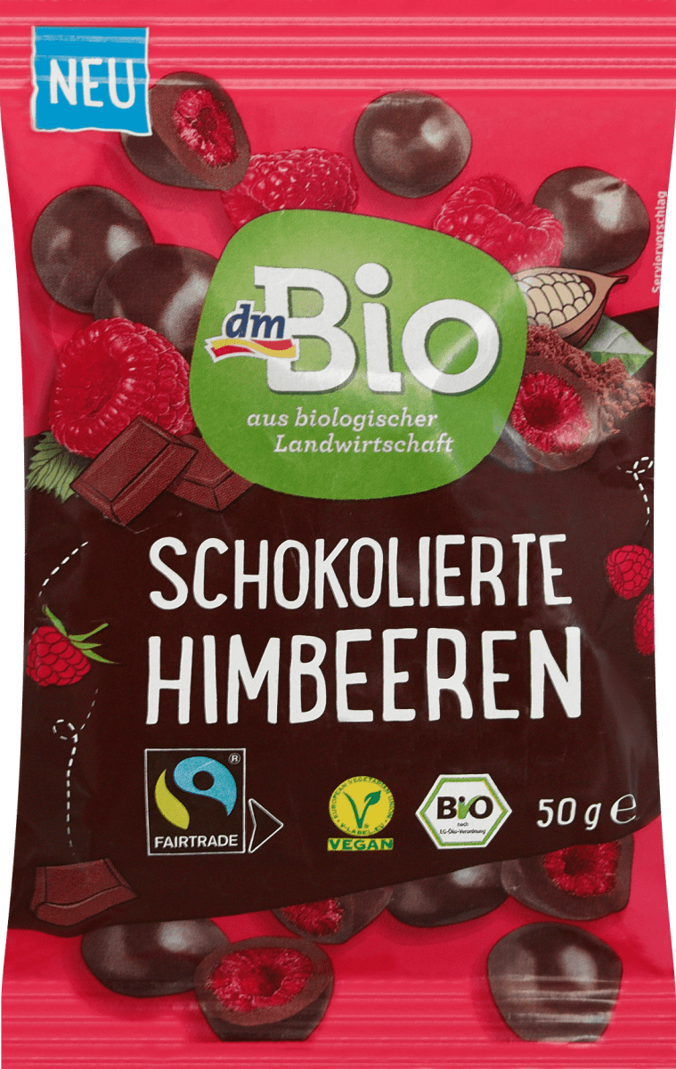 dmBio Zmeură în ciocolată,ECO, 50 g cumpără permanent online la un preț avantajos | dm.ro