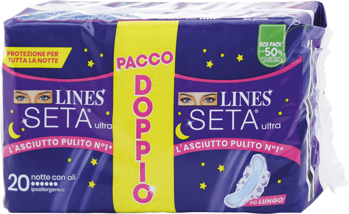 LINES Assorbenti ipoallergenici notte con ali, pacco doppio, 20 pz ...