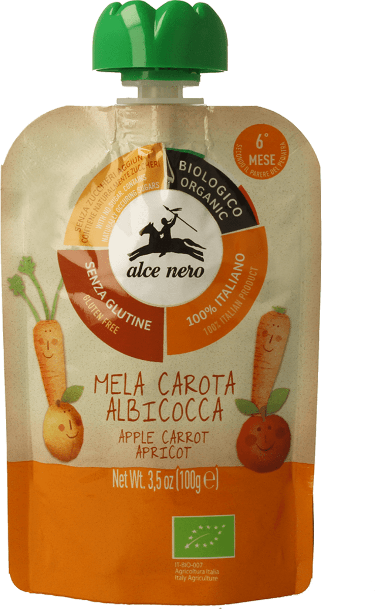 alce nero Purea bio di mela carota e albicocca, 100 g Acquisti online ...