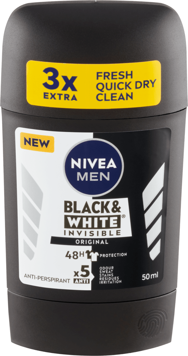 NIVEA MEN antiperspirant stick Black & White Invisible Original, 50 ml ...