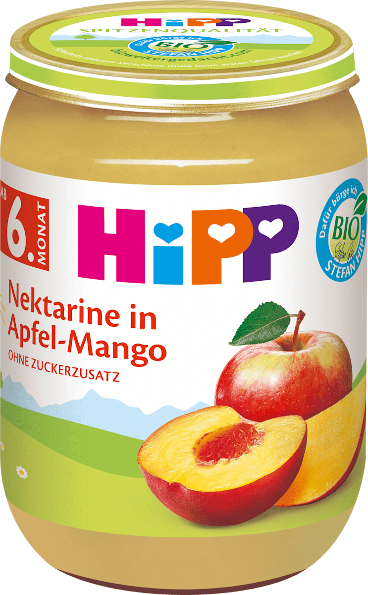 Hipp Früchte Für kleine Feinschmecker, Nektarine in Apfel-Mango ab dem 6. Monat, 190 g dauerhaft ...