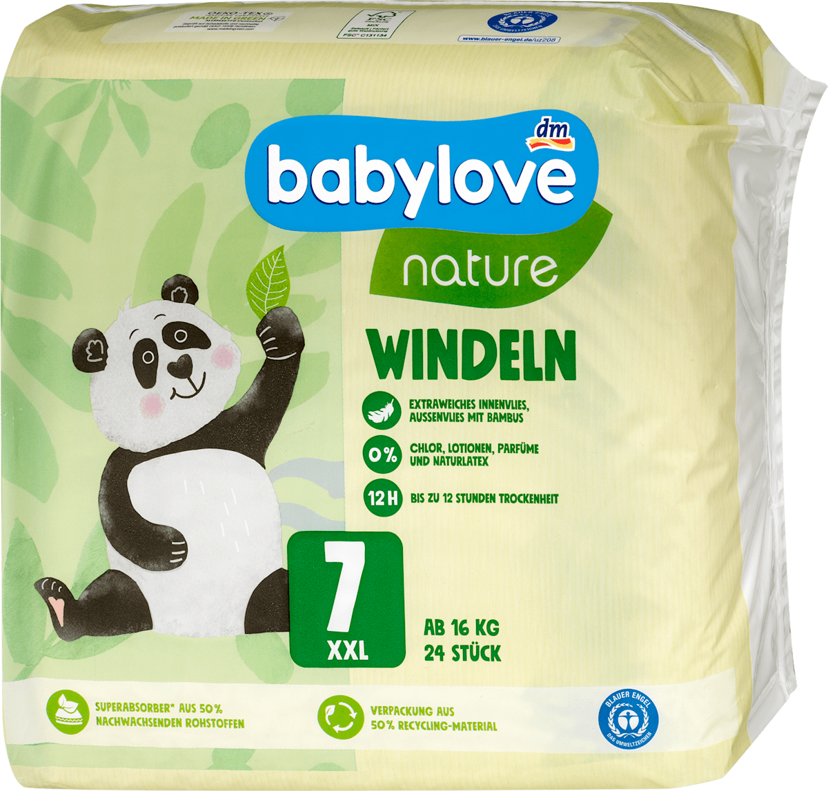 babylove nature Windeln nature Gr. 7, XXL, ab 16 kg, 24 St dauerhaft ...