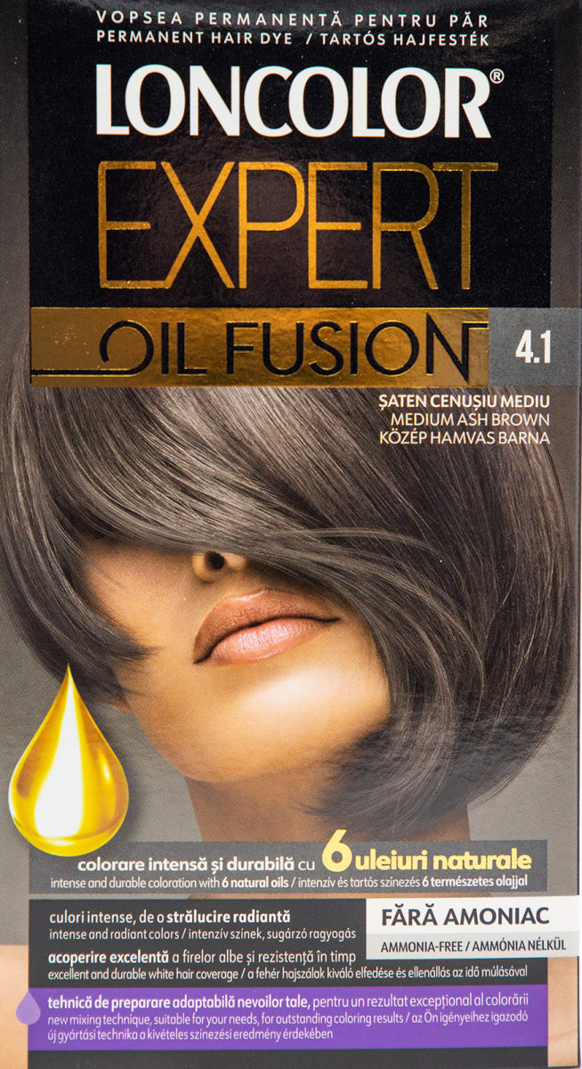 LONCOLOR EXPERT Vopsea de păr fără amoniac Oil Fusion 4.1 șaten cenușiu ...