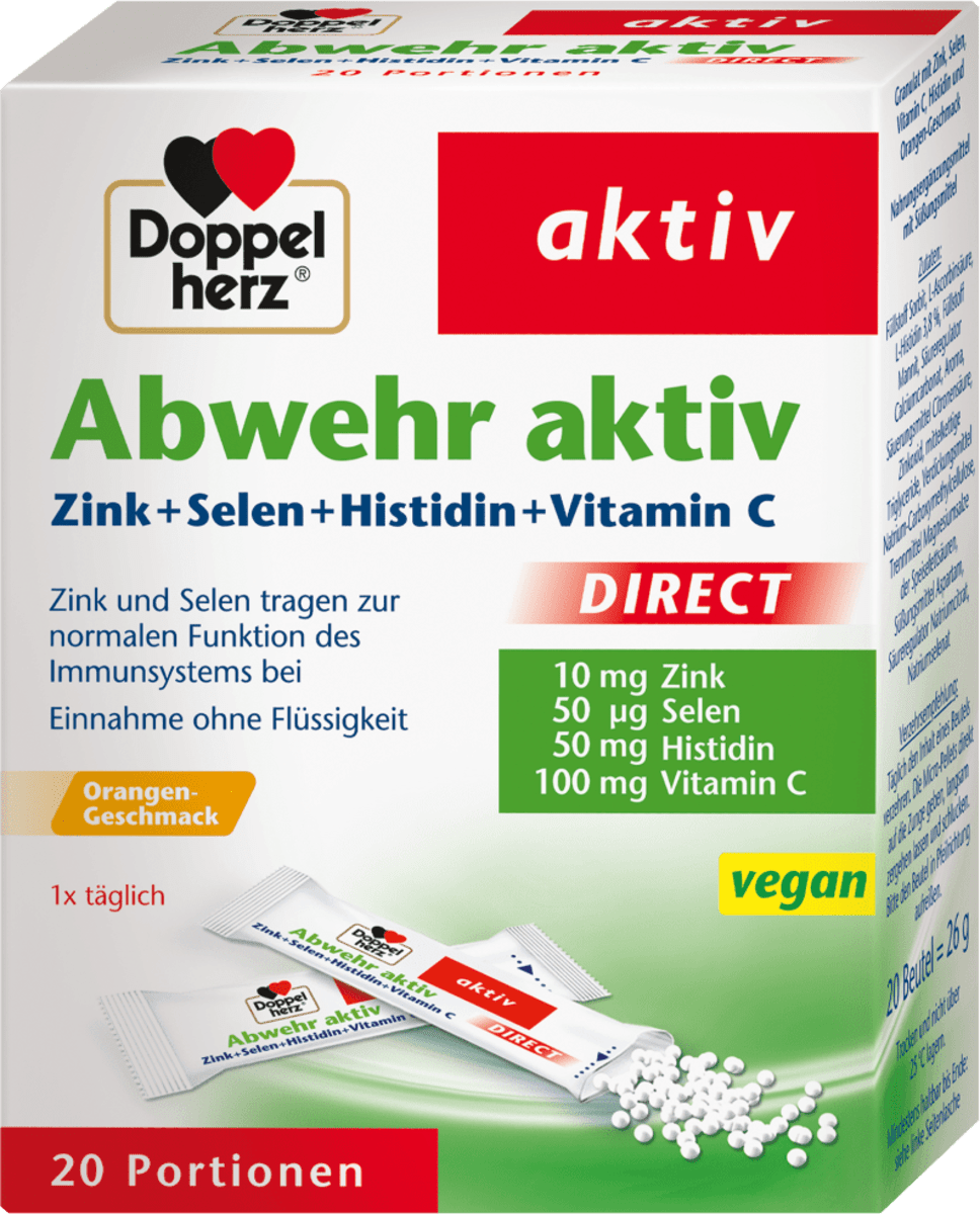 Doppelherz zinek + selen + histidin + vitamín C aktiv DIRECT, 20 ks | dm.cz