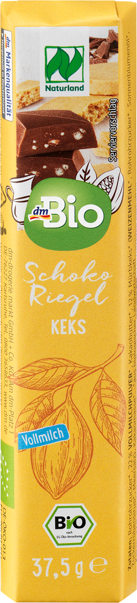 dmBio Bio tejcsokoládé-szelet, kekszes, 37,5 g | dm.hu dmBio Bio tejcsokoládé-szelet, kekszes, 37,5 g | dm.hu