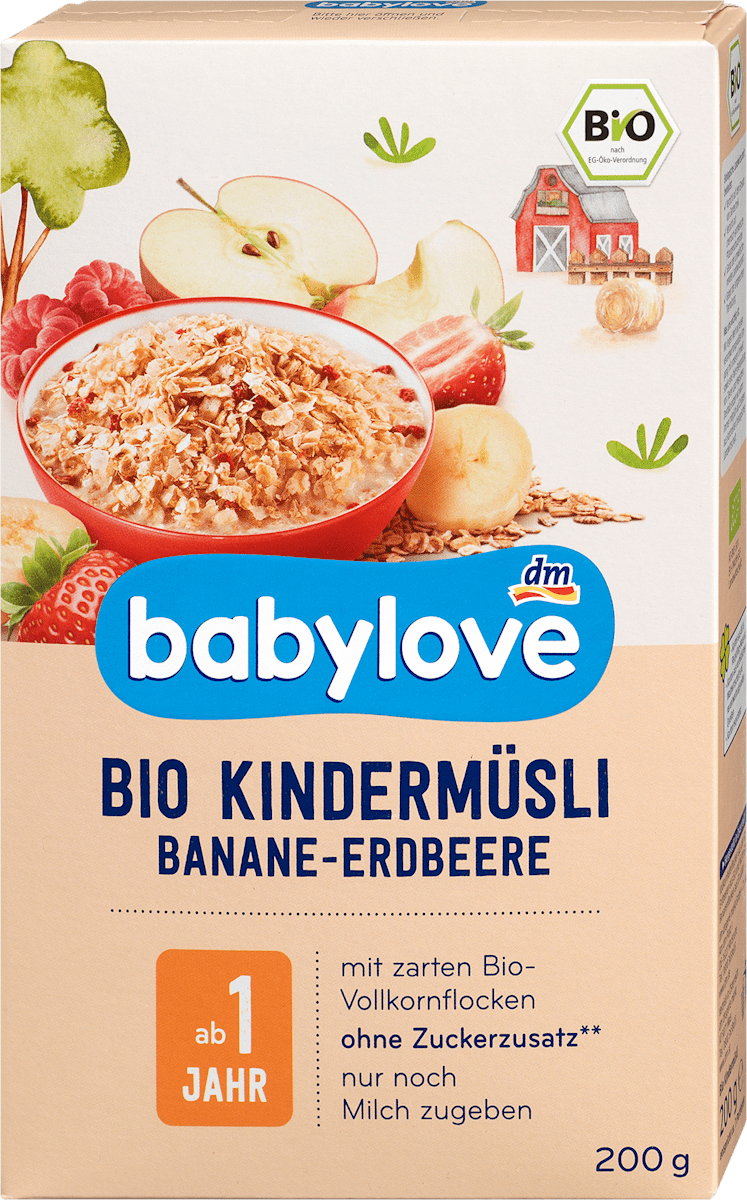 babylove bio müsli s banány a jahodami, 200 g | dm.cz