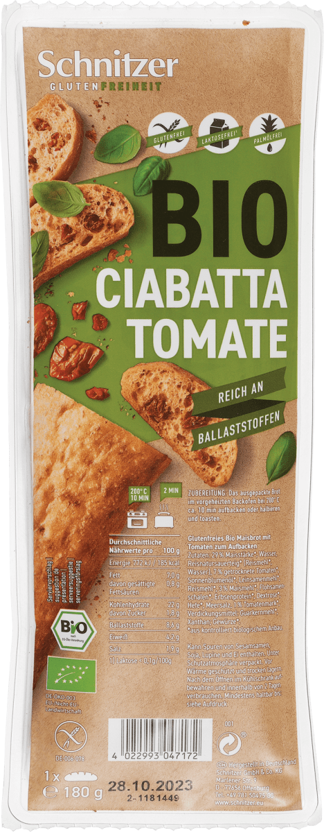 Schnitzer Bio koruzni kruh s paradižniki brez glutena, za peko, 180 g ...