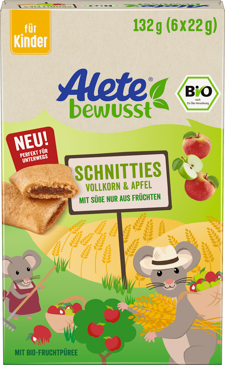 Alete bewusst Kindersnack Schnitties Vollkorn Apfel (6x22 g), ab 3 Jahren, 132 g dauerhaft ...