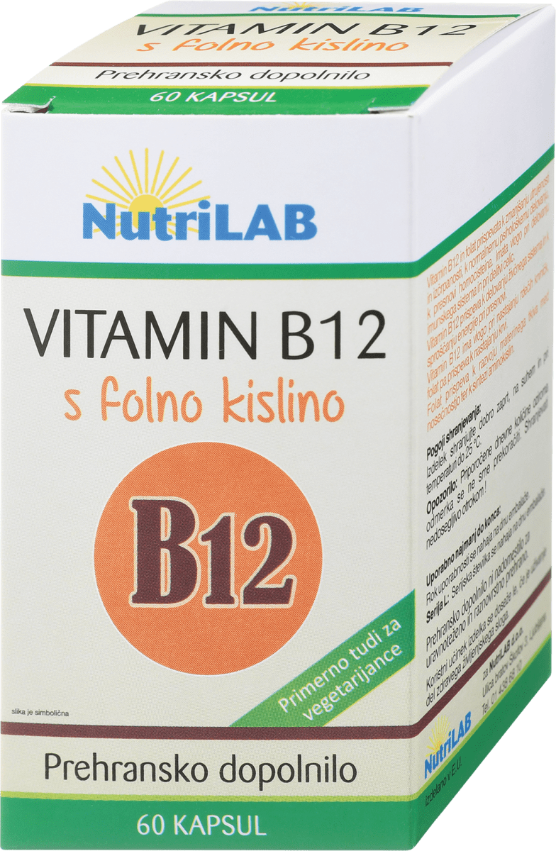 NutriLAB Prehransko dopolnilo Vitamin B12 s folno kislino, 21 g | dm.si