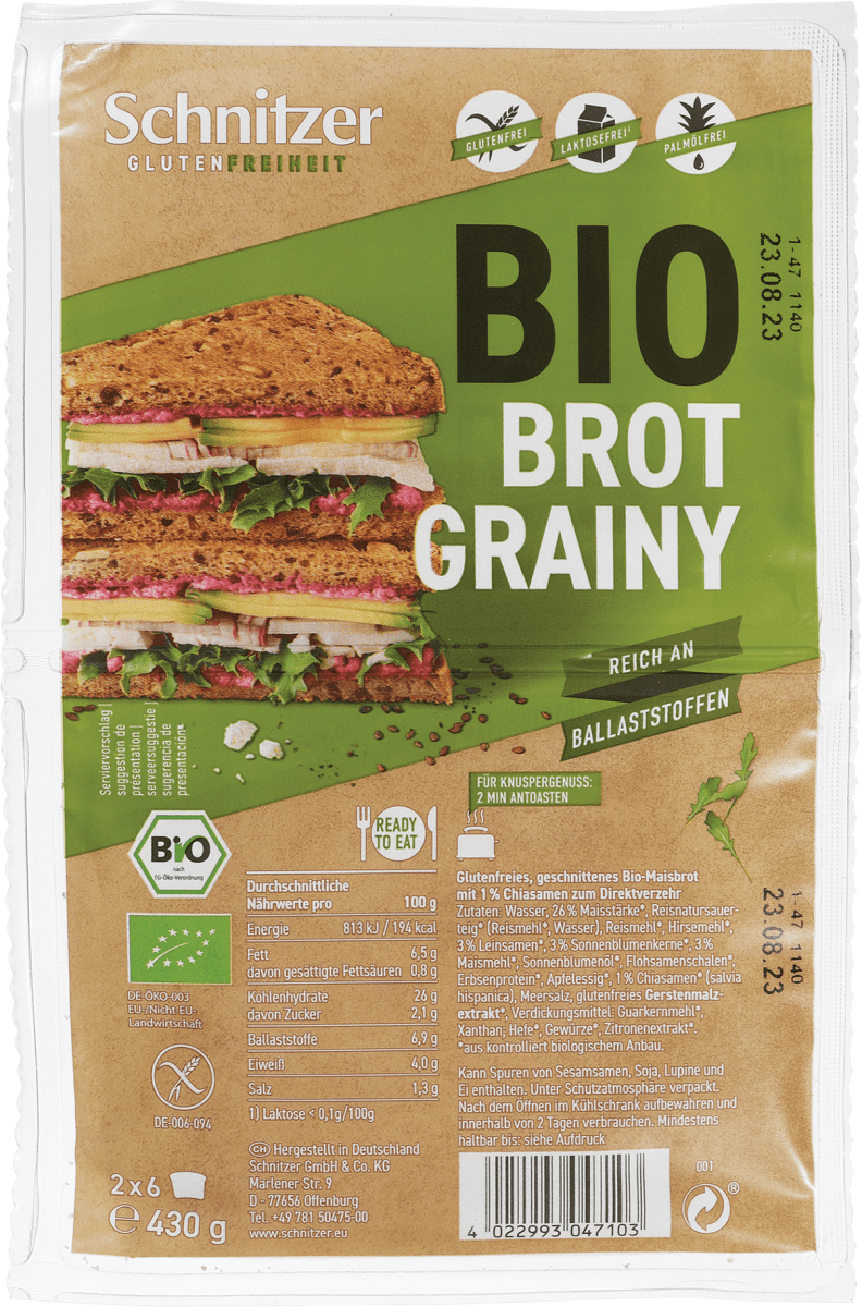 Schnitzer Bio brezglutenski kruh s semeni Bread 'n Toast Grainy, 430 g ...