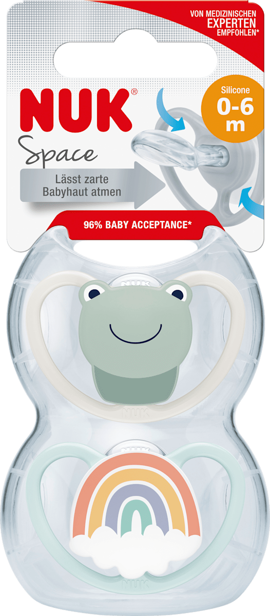 Nuk Schnuller Space Silikon, beige/blau, 0-6 Monate, 2 St dauerhaft günstig online kaufen | dm.de