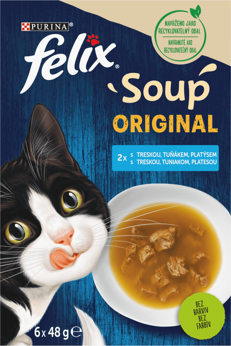Felix Soup Original pro kočky s treskou, platýsem, tuňákem 6x48 g, 288 ...