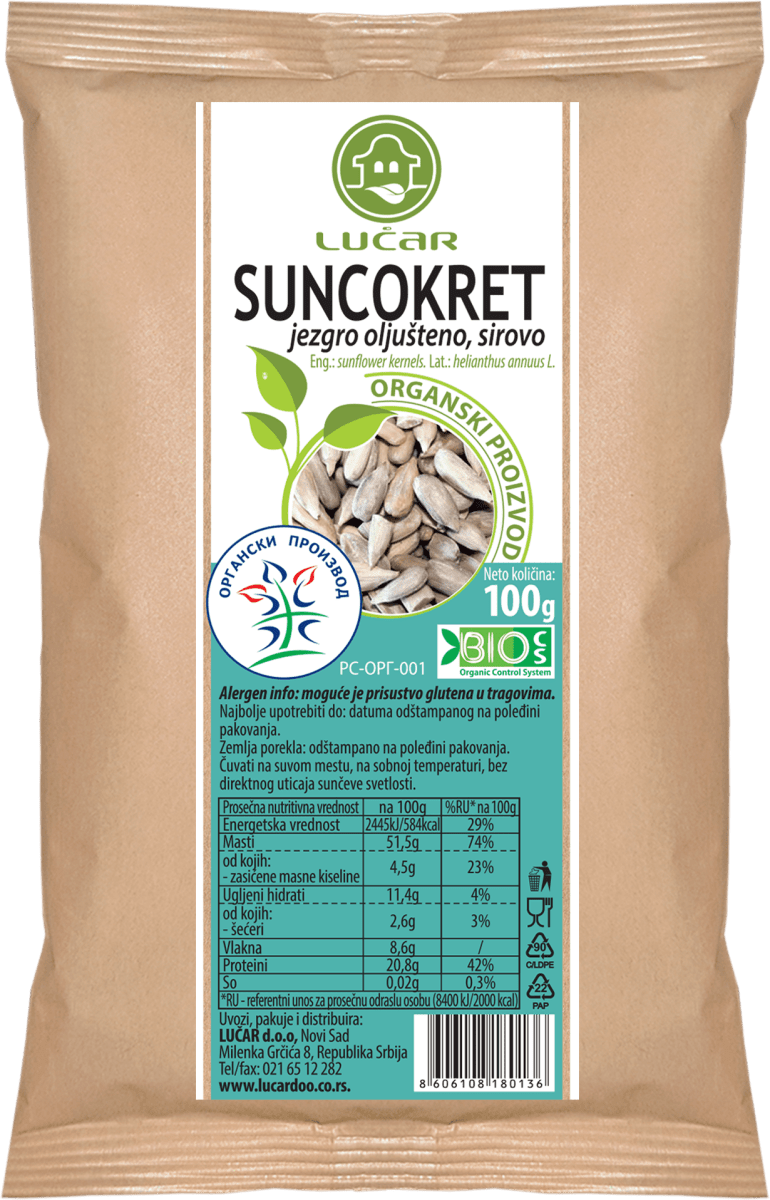 LUČAR SUNCOKRET jezgro - oljušteno, sirovo, 100 g povoljna online kupovina | dm.rs