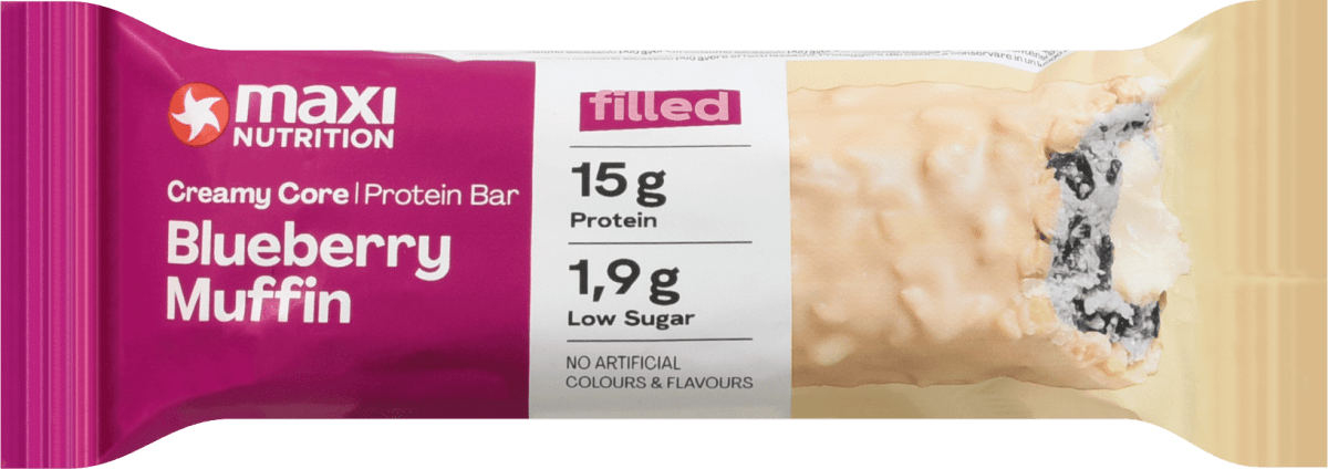 maxiNUTRITION Creamy Core Proteinriegel Blueberry Muffin, 45 g | dm.at