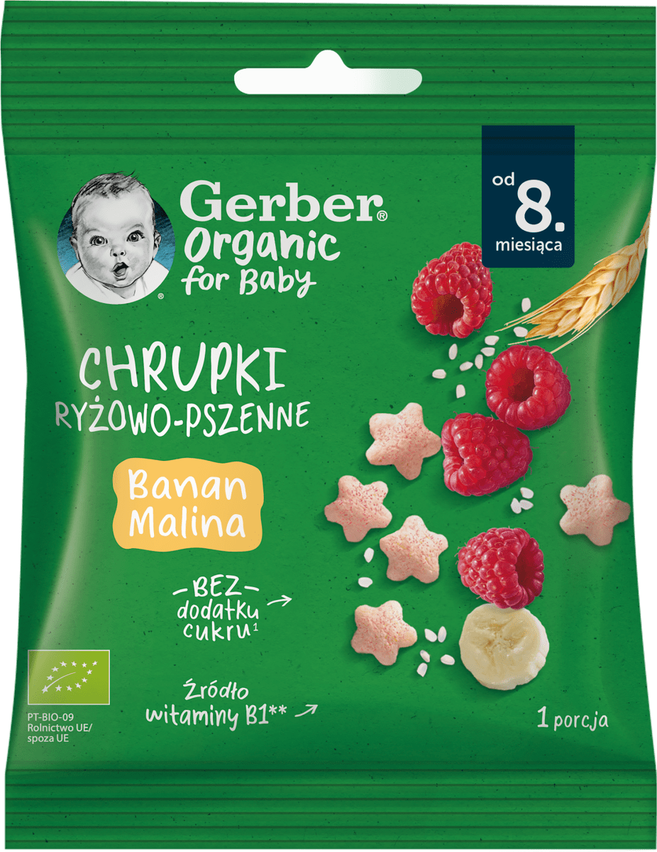Gerber Organic Chrupki ryżowo-pszenne banan malina, 7 g kupuj online, zawsze w najniższych ...