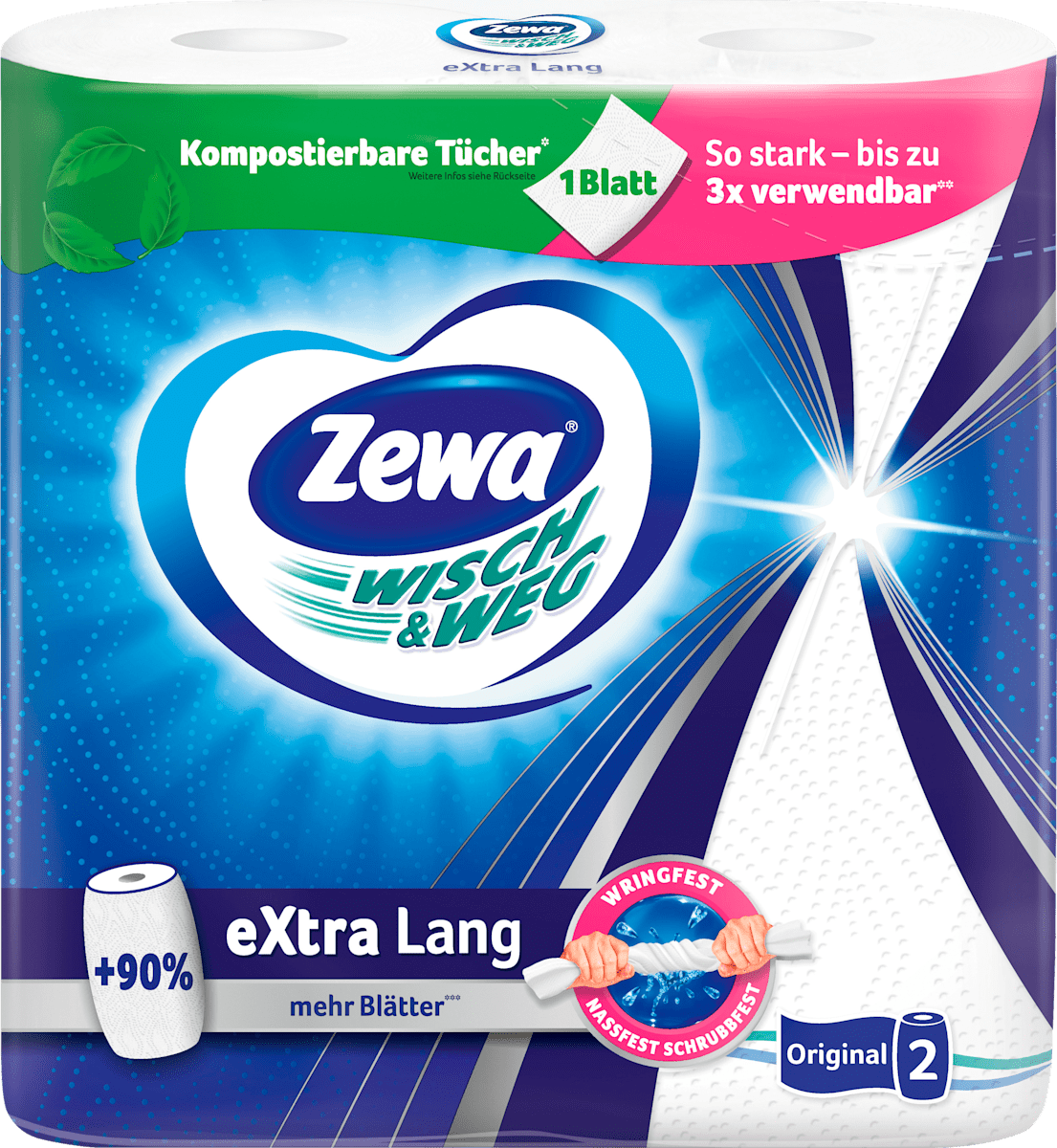 Zewa Küchenrolle Wisch&Weg eXtra Lang (2x86 Blatt), 2 St dauerhaft ...